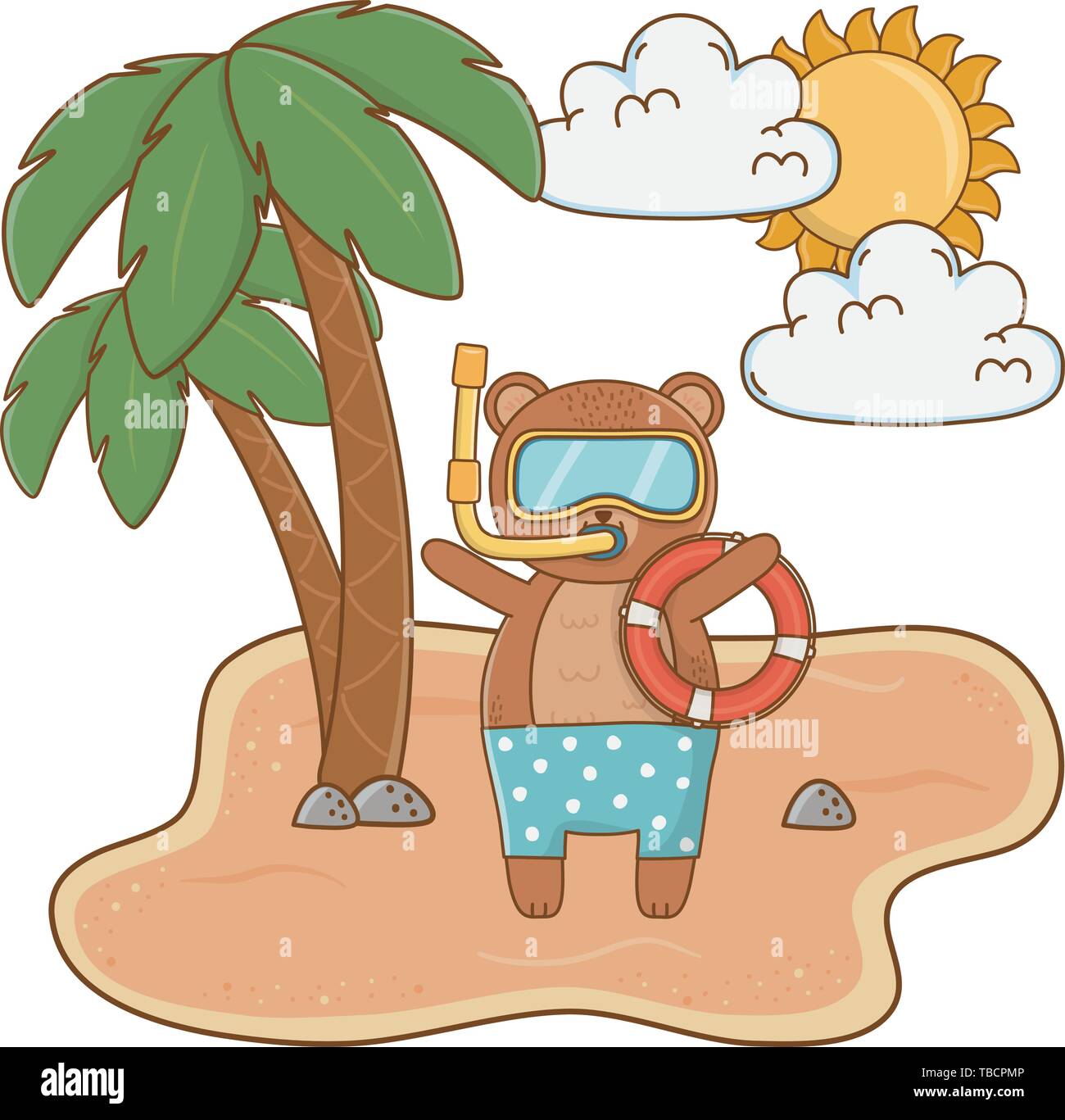 summer vacation relax time cute little happy animal bear wearing ...