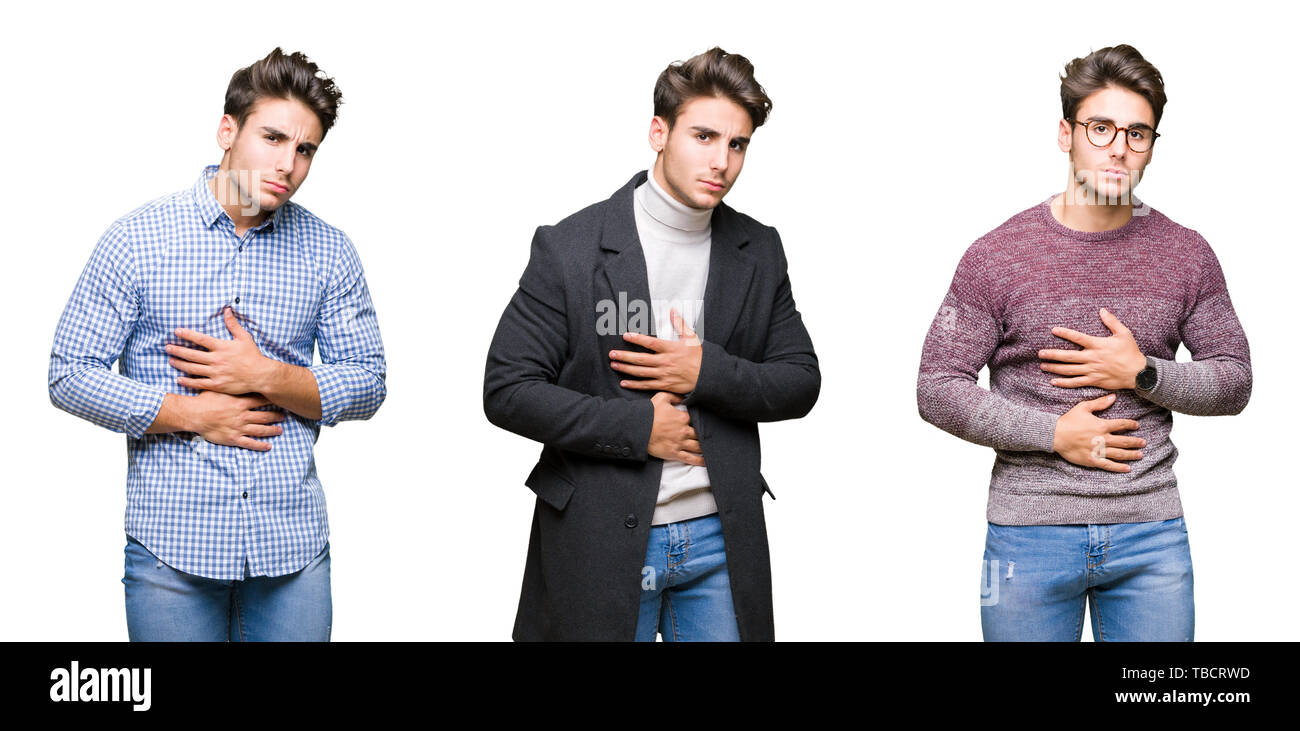 Collage of young handsome business man over isolated background with ...