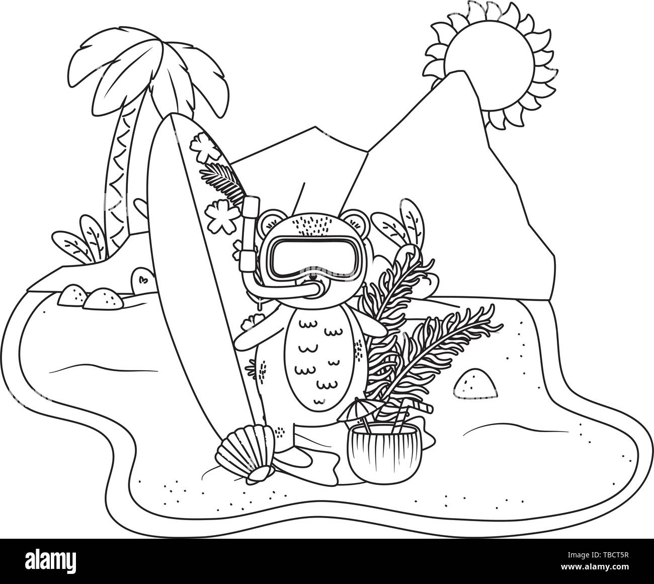 summer vacation relax time cute little happy animal bear wearing ...