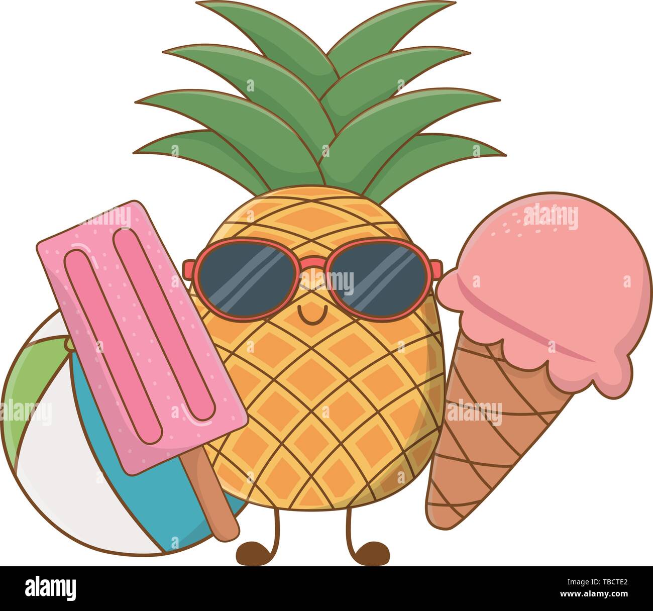 Summer pineapple with sunglasses ice cream and popsicle cartoons vector ...