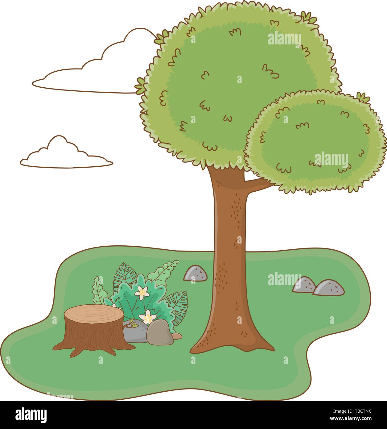 nature outdoor tree environment over grass floor cartoon vector ...