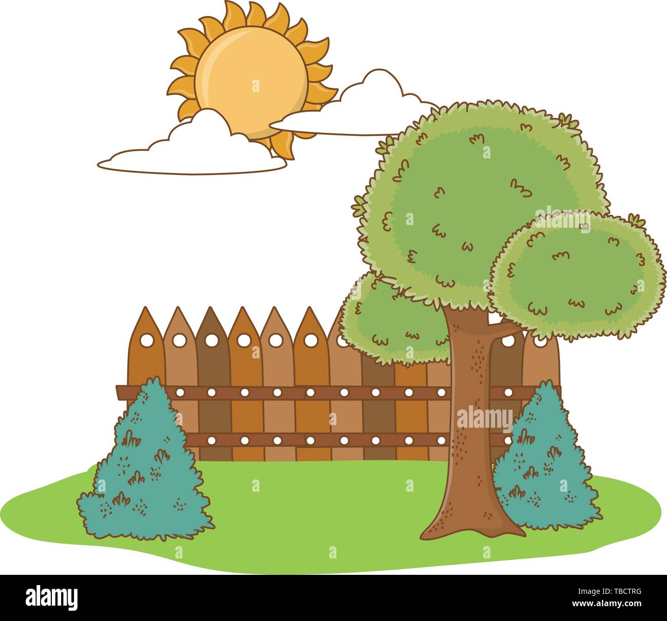 nature outdoor tree environment over grass floor cartoon vector ...