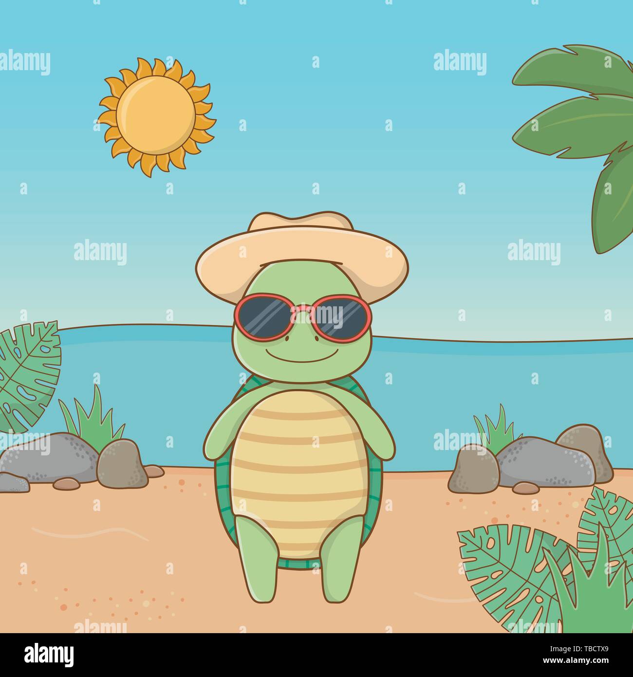 cute animal turtle enjoying summer vacations, relax leisure outdoor ...