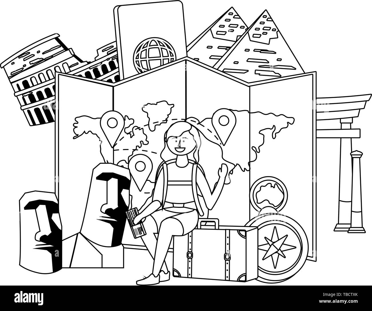 Tourist girl cartoon design, Travel trip vacation tourism and journey ...