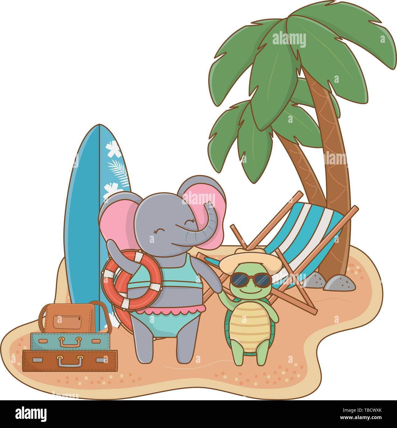 cute animals friends elephant with baby turtle enjoying summer time ...