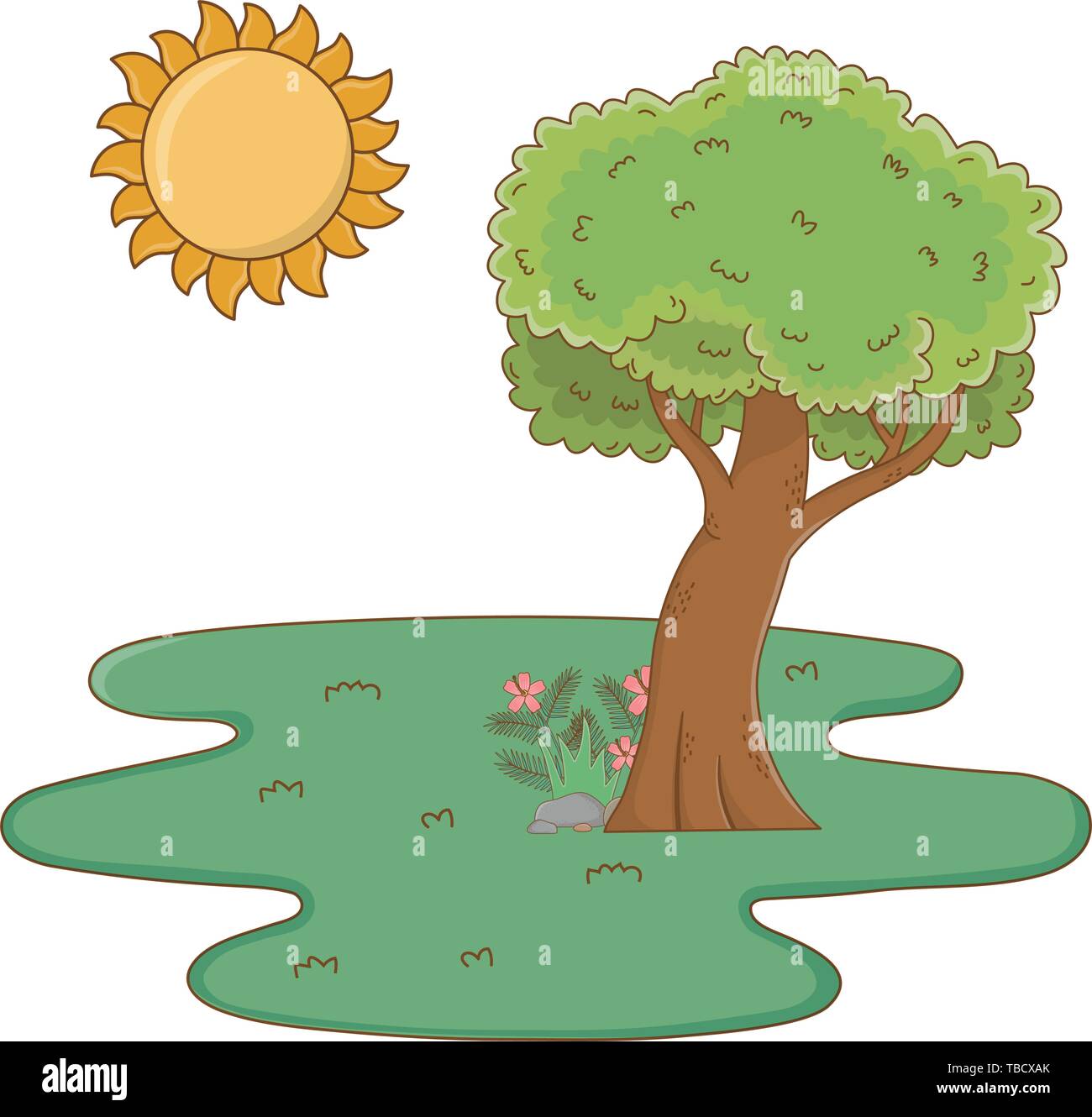 nature outdoor tree environment over grass floor cartoon vector ...