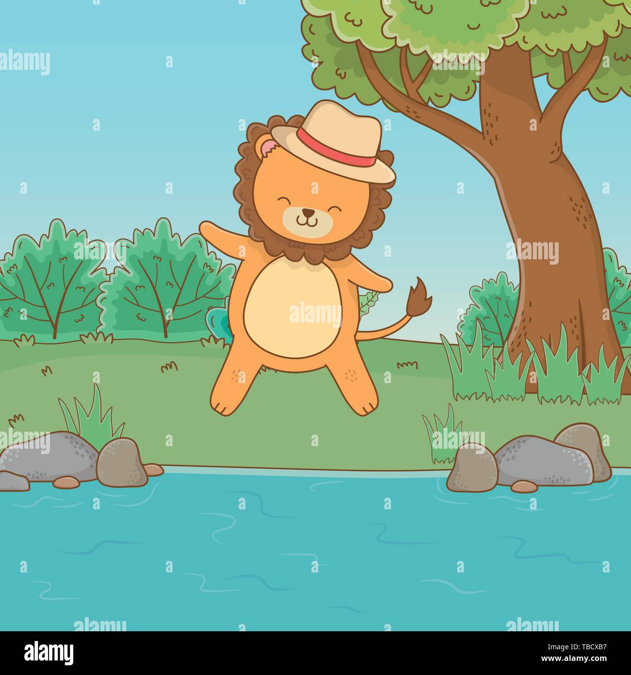 cute animal lion enjoying summer vacations, relax leisure outdoor ...