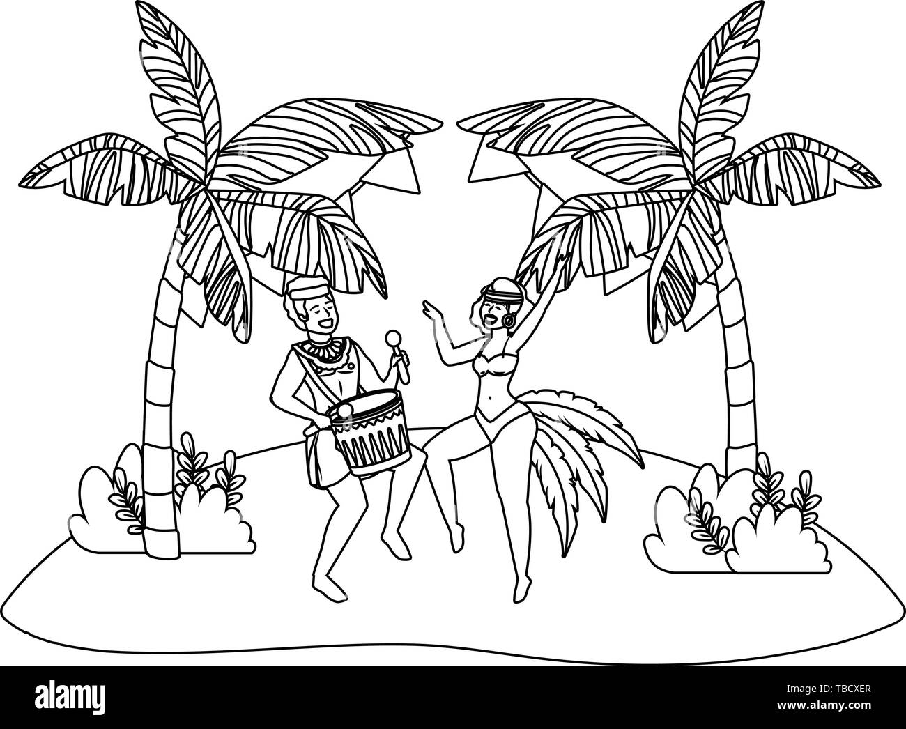 native couple dancing celebrating with drum brazil carnival on beach ...