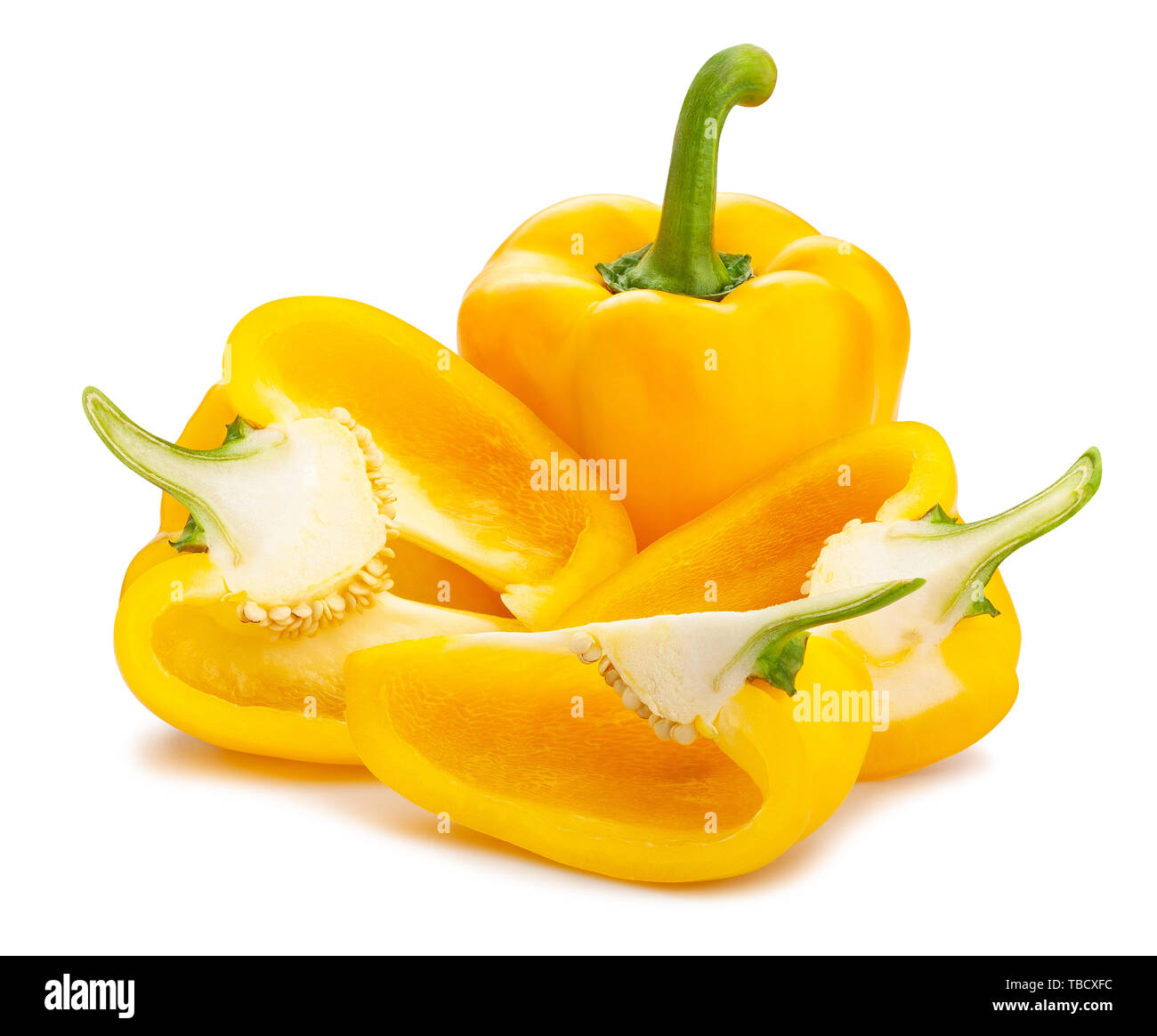 sliced yellow bell pepper path isolated on white Stock Photo - Alamy