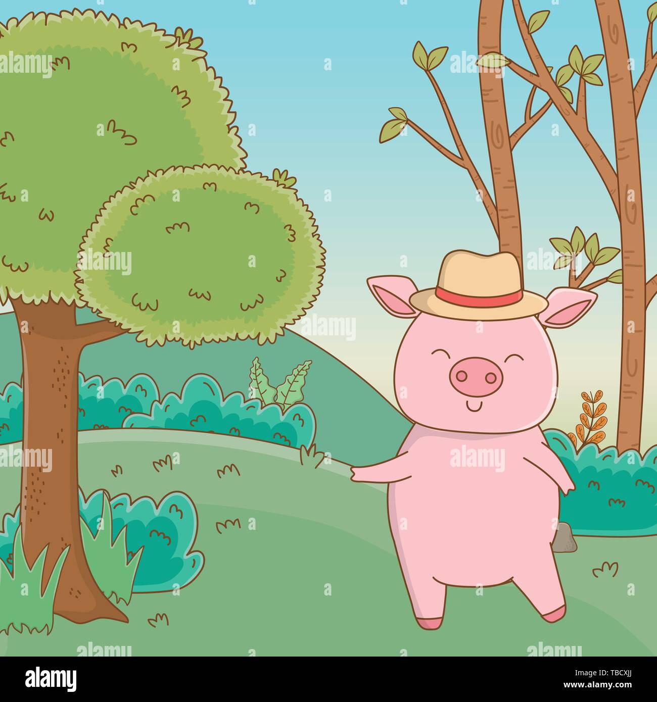 cute animal pig enjoying summer vacations, relax leisure outdoor ...