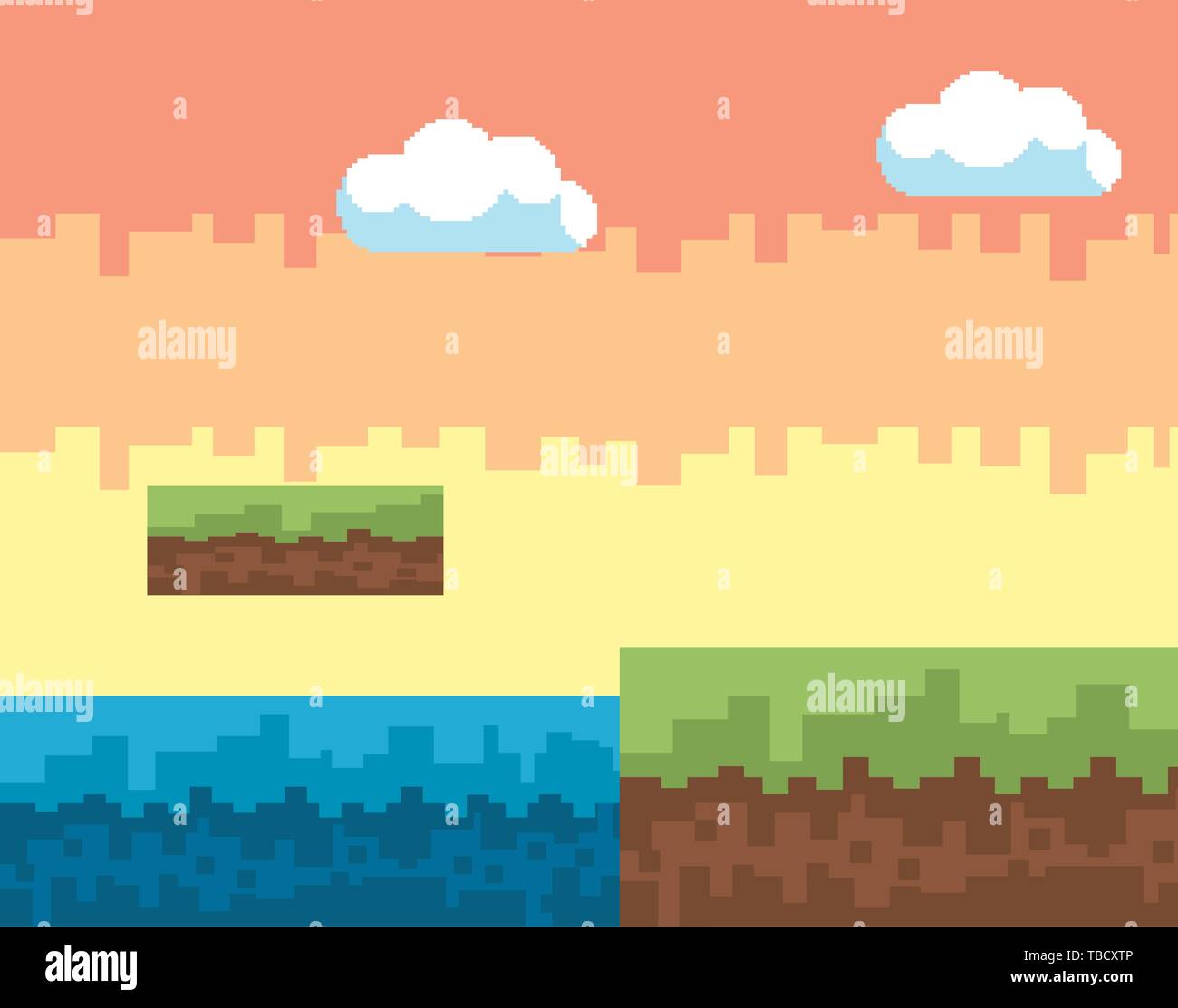 Arcade game world design, Pixel scene art retro and videogame theme ...
