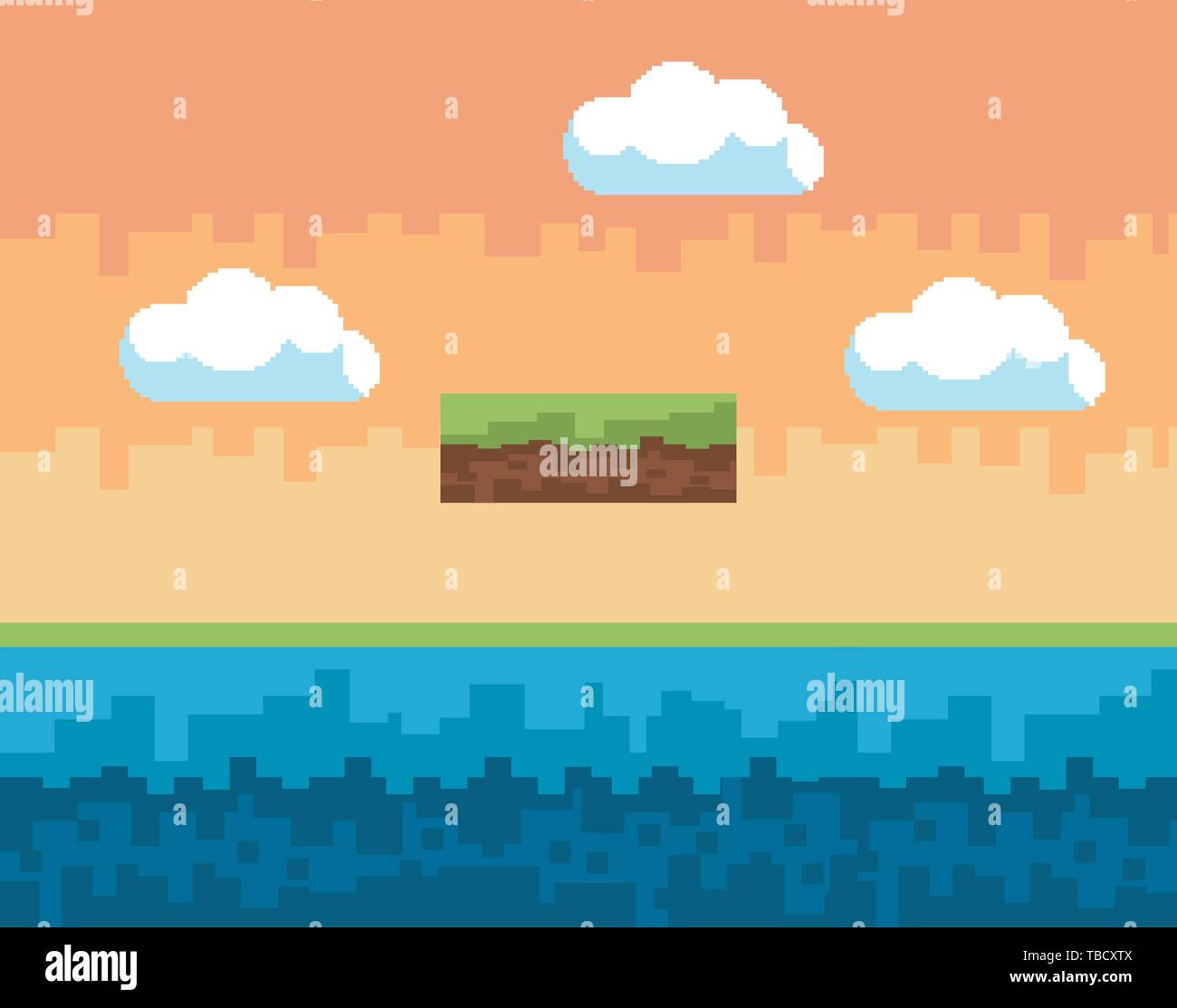 Arcade game world design, Pixel scene art retro and videogame theme ...