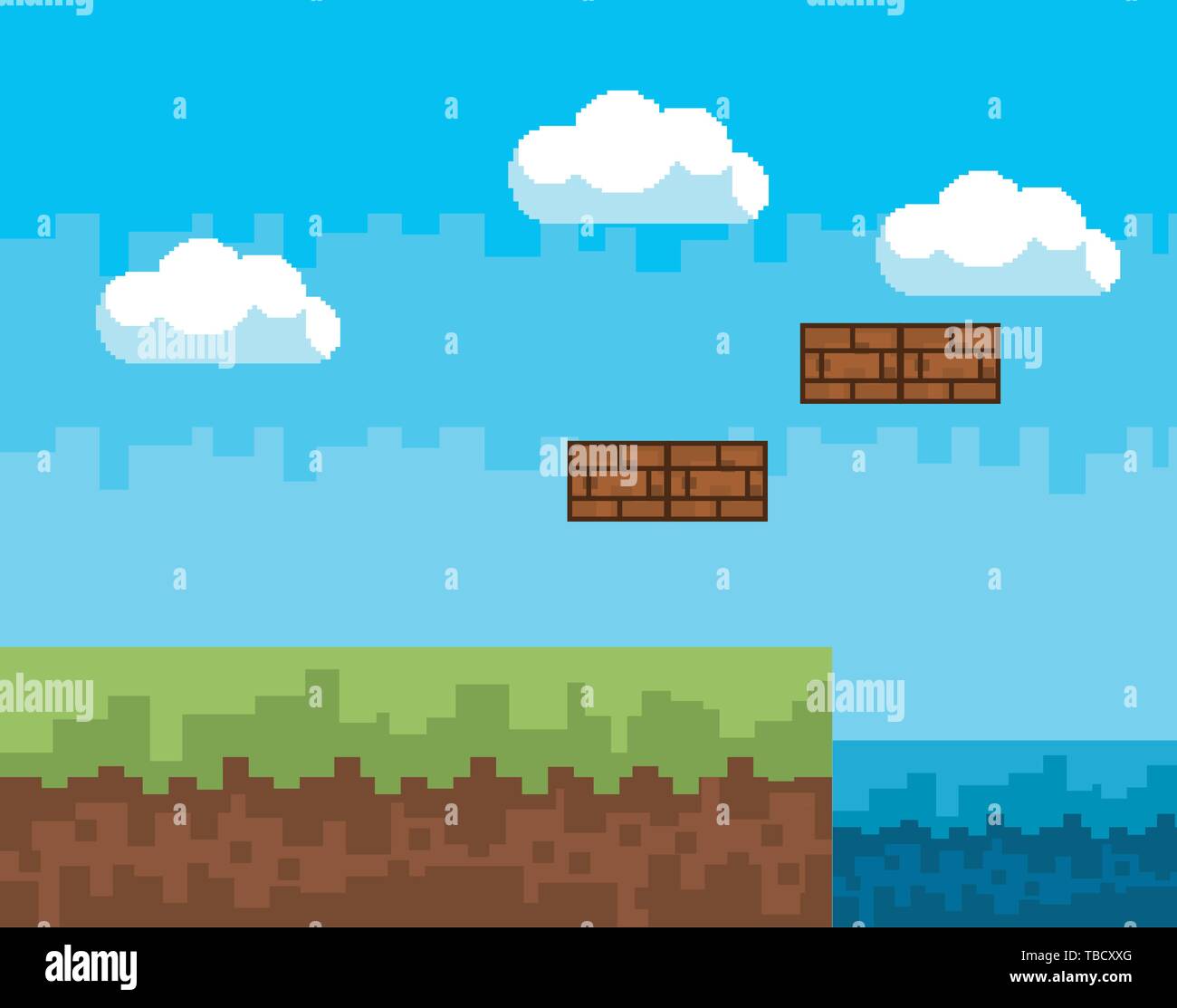 Arcade game world design, Pixel scene art retro and videogame theme ...