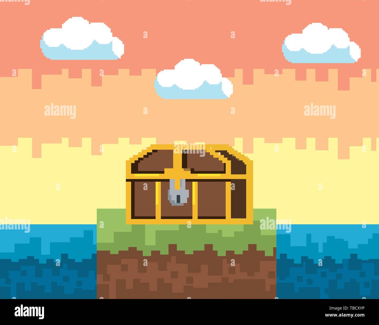 Arcade game world design, Pixel scene art retro and videogame theme ...