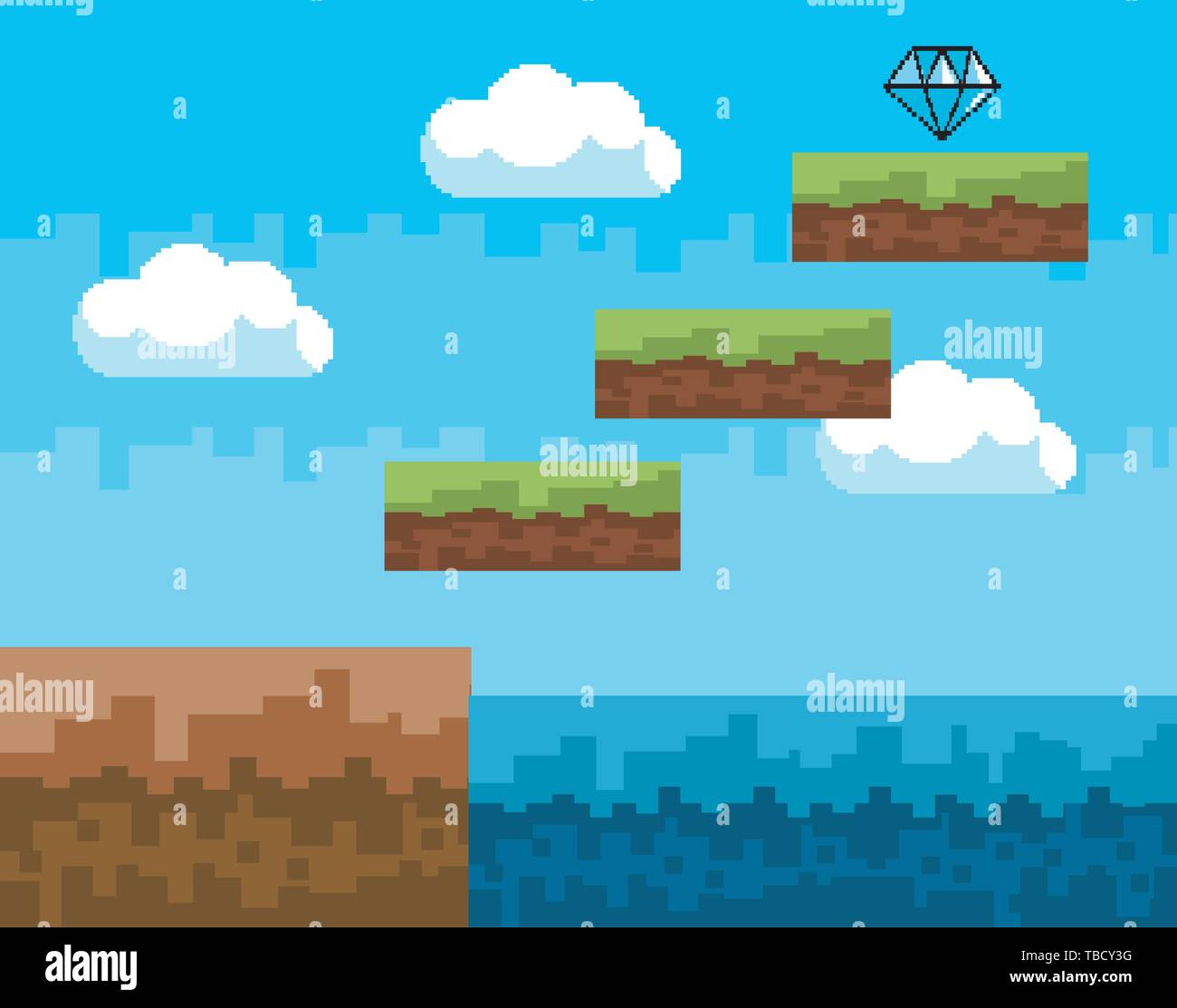 Arcade game world design, Pixel scene art retro and videogame theme ...