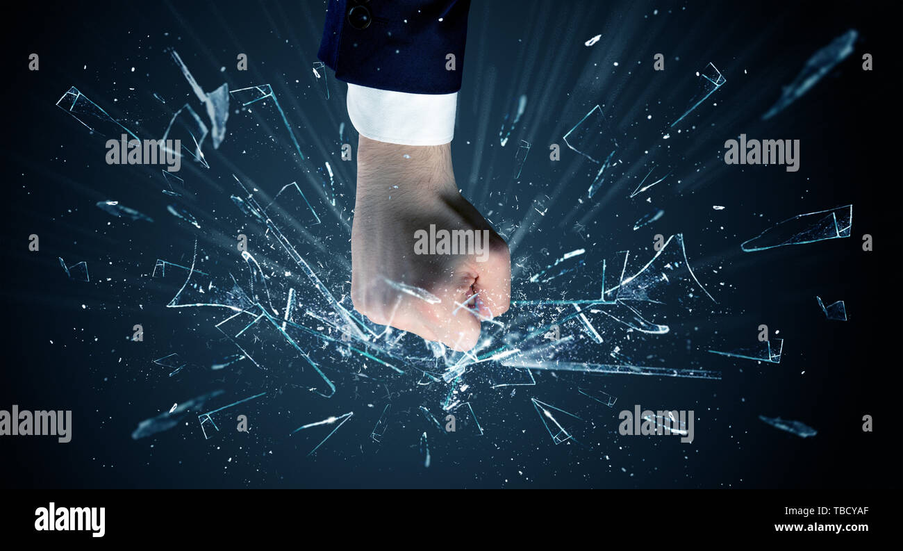 Big hand hits intense and breaks glasses Stock Photo - Alamy