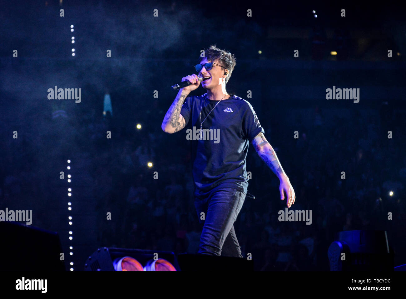 Niccolò Moriconi aka Ultimo seen performing live on stage at the Pala ...