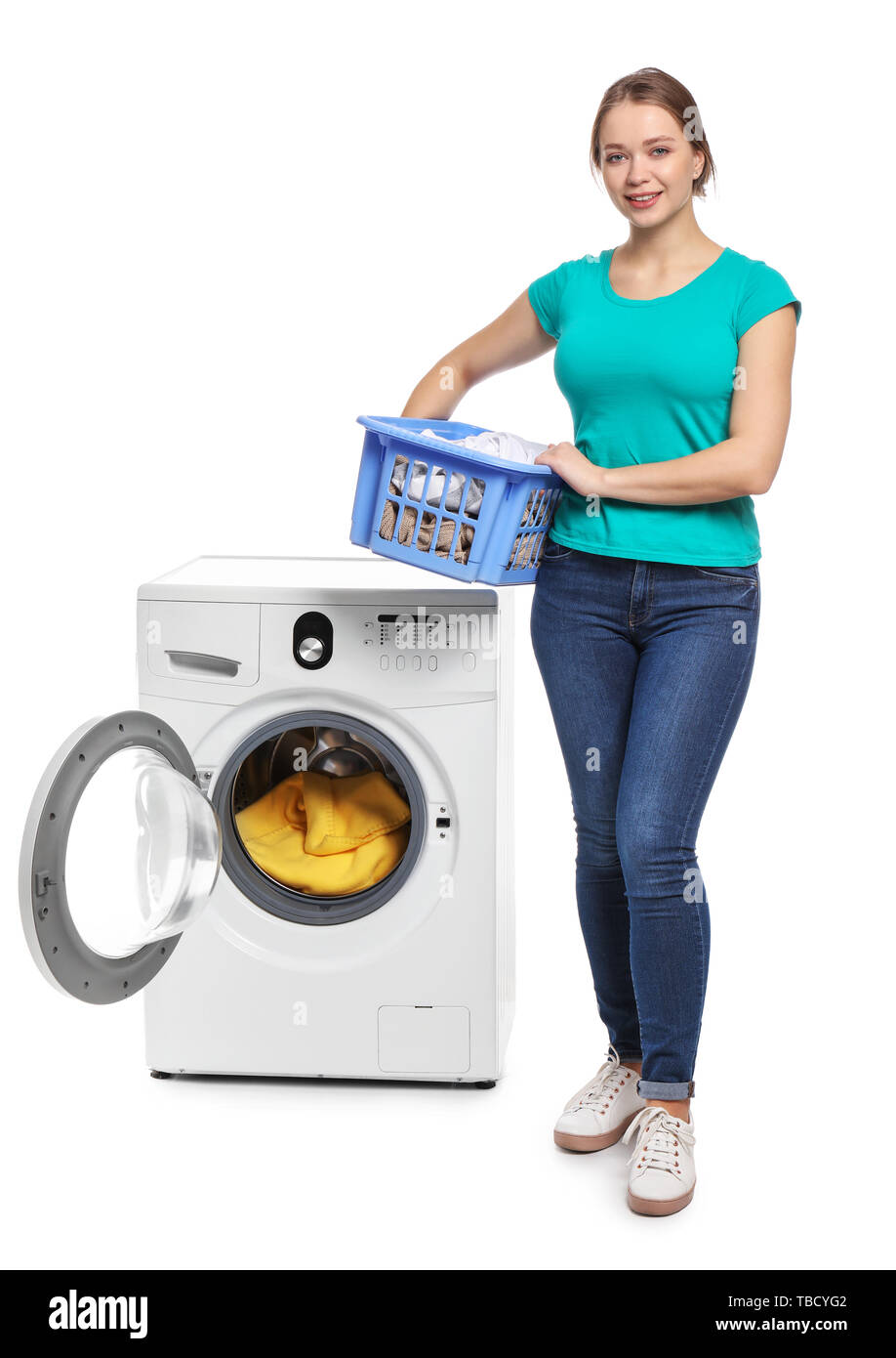 Woman Washing Machine Cut Out Stock Images & Pictures - Alamy