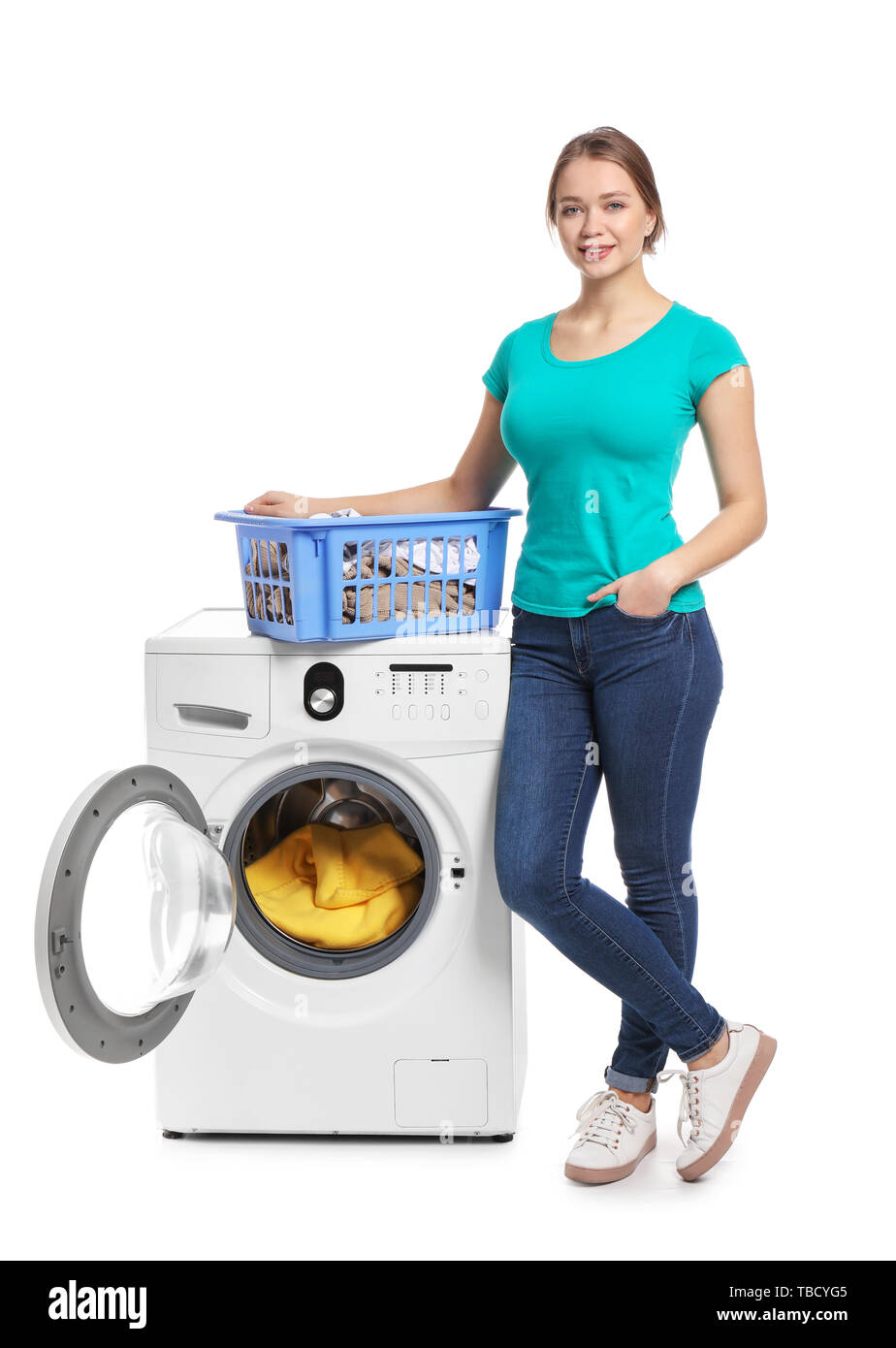 Woman Washing Machine Cut Out Stock Images & Pictures - Alamy