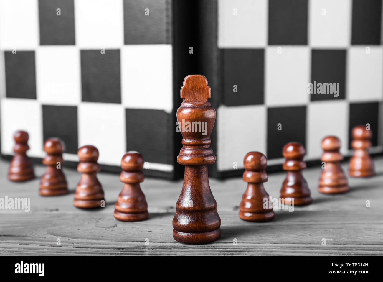 Chess pieces on table. Concept of developing strategy for career growth ...