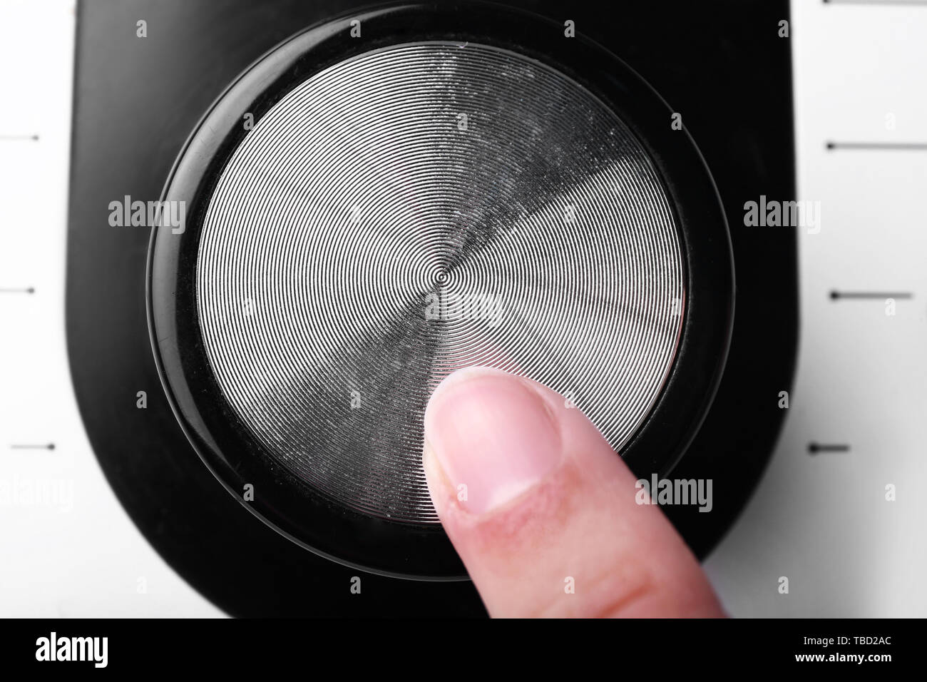 Female finger on regulator, closeup. Concept of starting new career ...