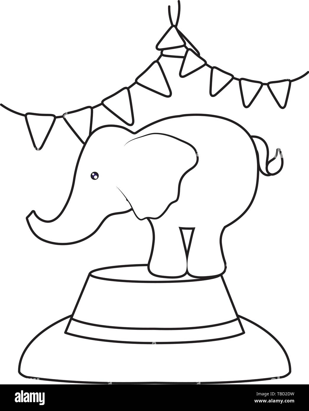 elephant circus with garlands party hanging vector illustration design ...