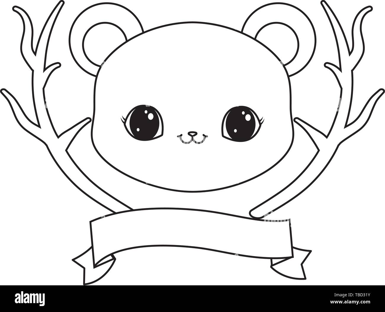 cute bear with tree branches and ribbon vector illustration design ...