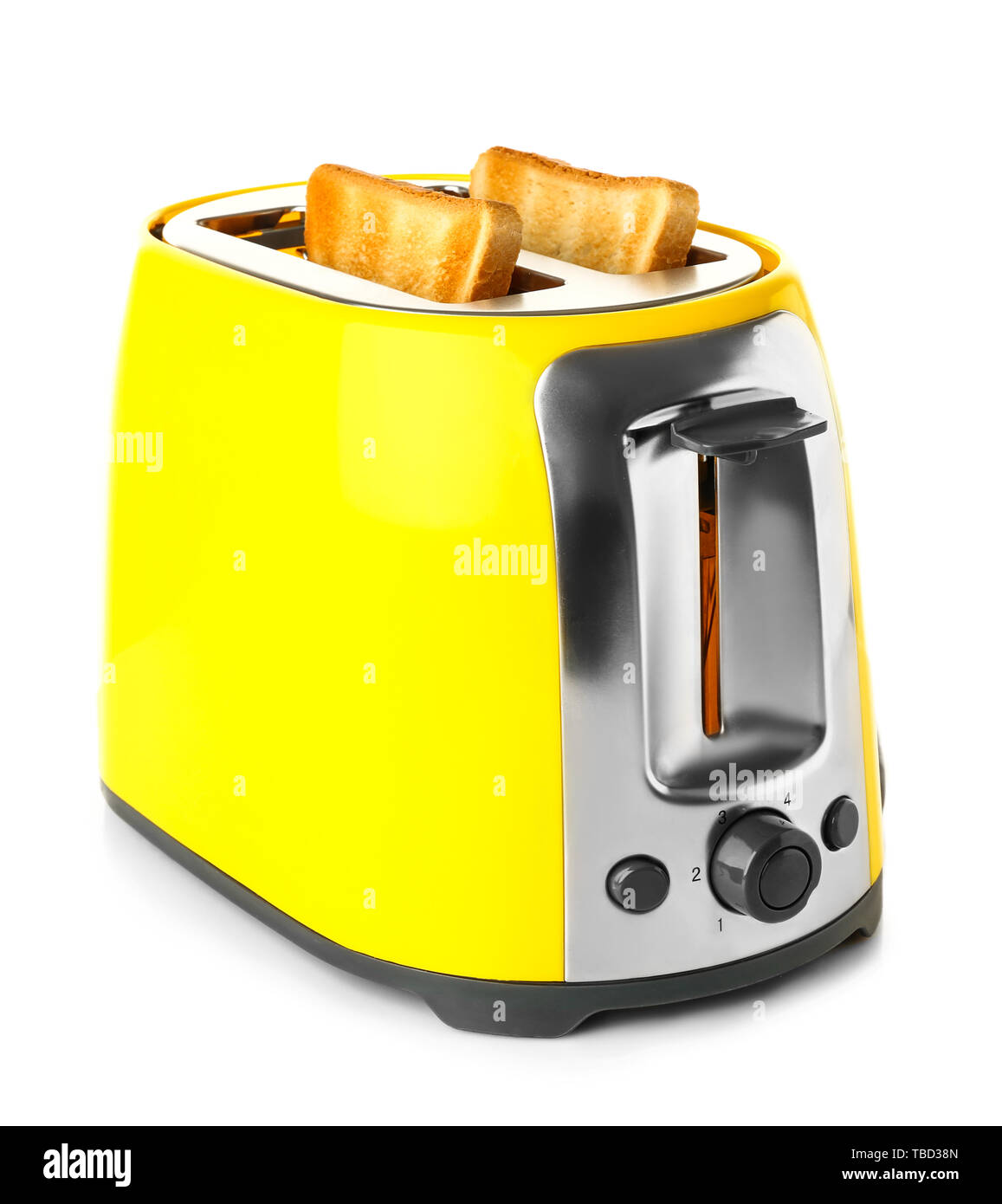 Toaster with bread slices on white background Stock Photo - Alamy