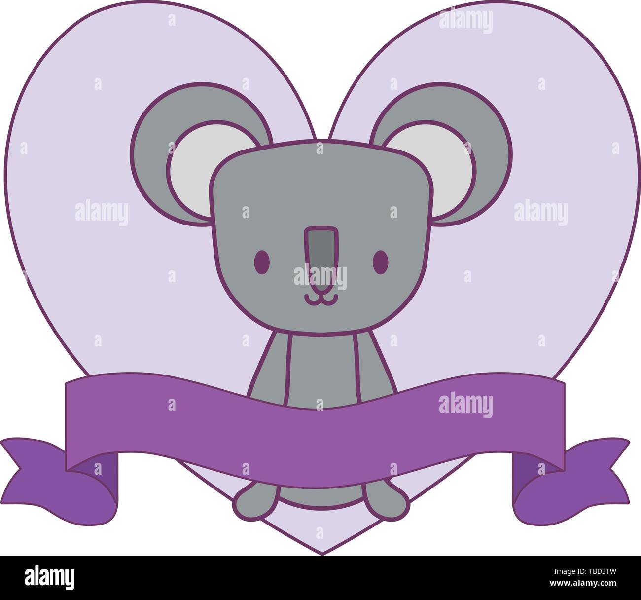 cute koala in frame with heart shape and ribbon vector illustration ...