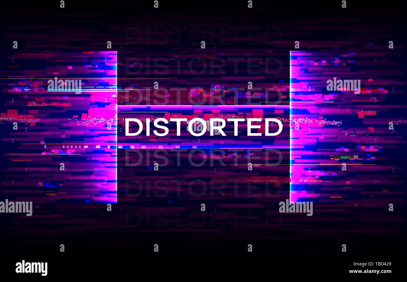 Distorted glitch banner. Dynamic distortion with purple elements ...