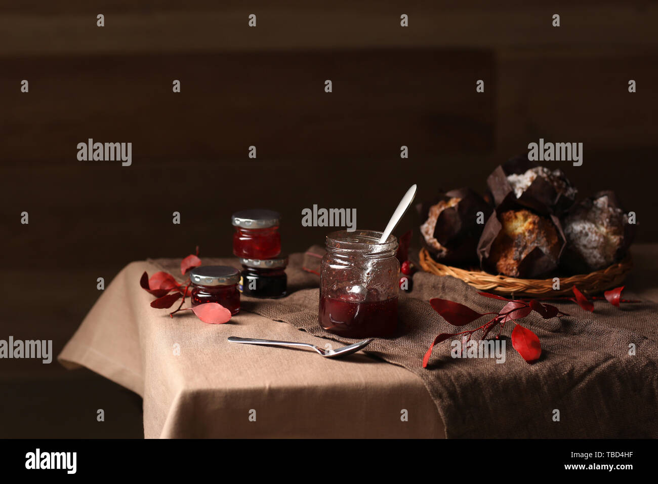 Jars different jams on table hi-res stock photography and images - Alamy