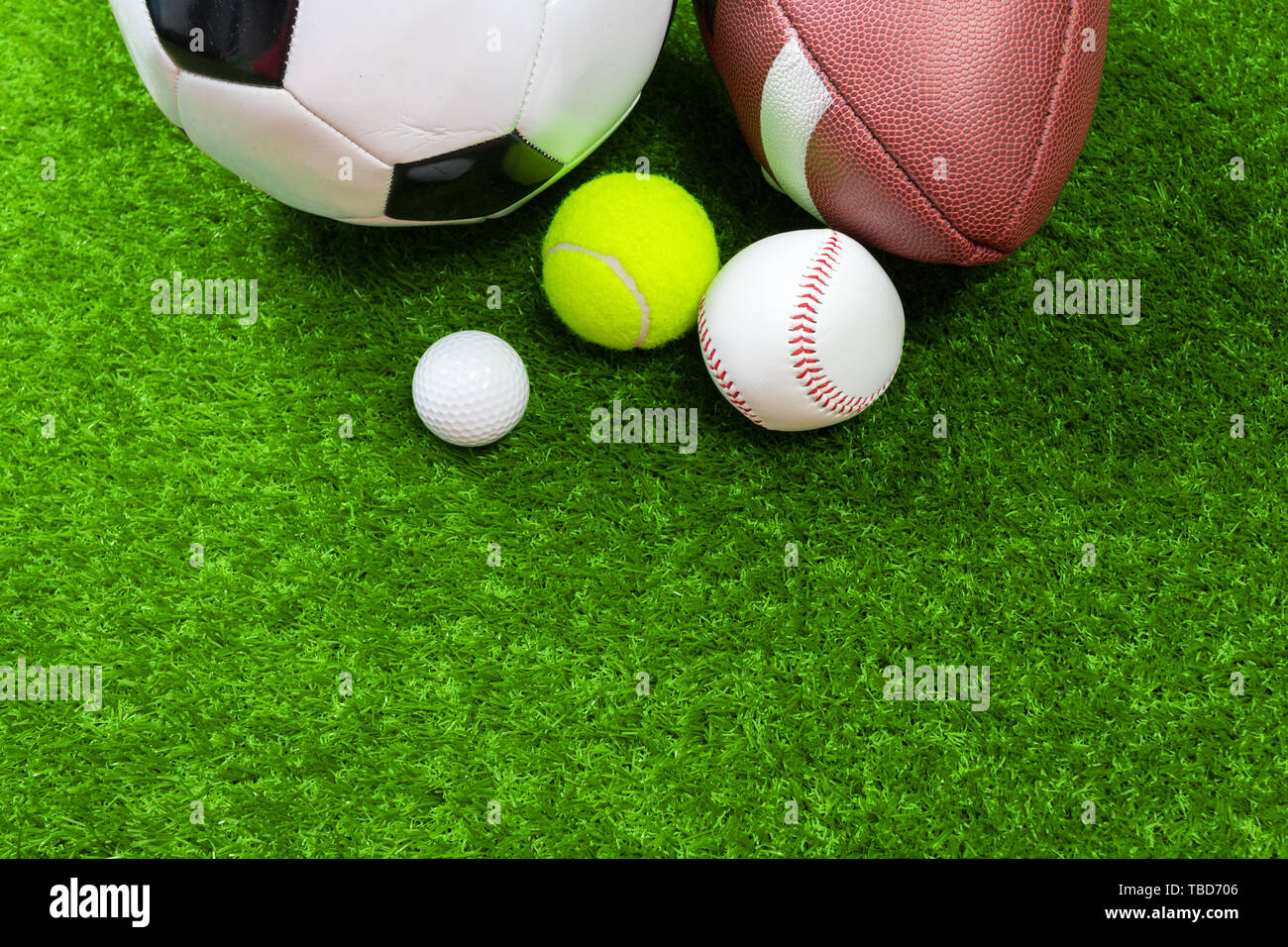 Various sport tools on grass Stock Photo - Alamy