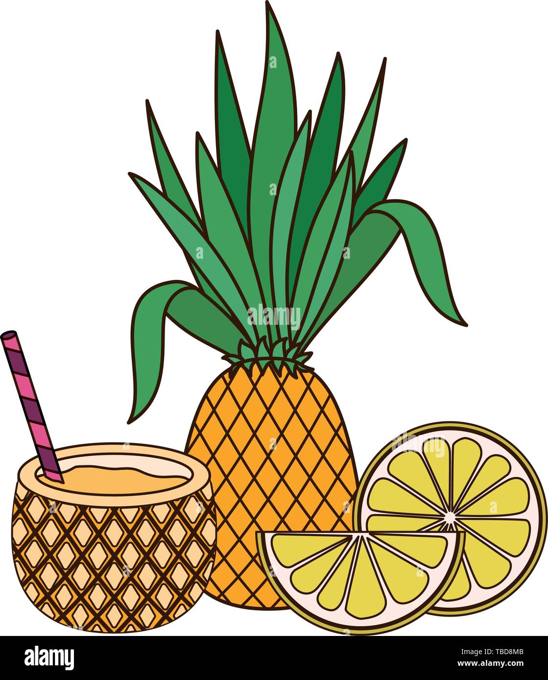 pineapple cocktail for summer on white background Stock Vector Image ...