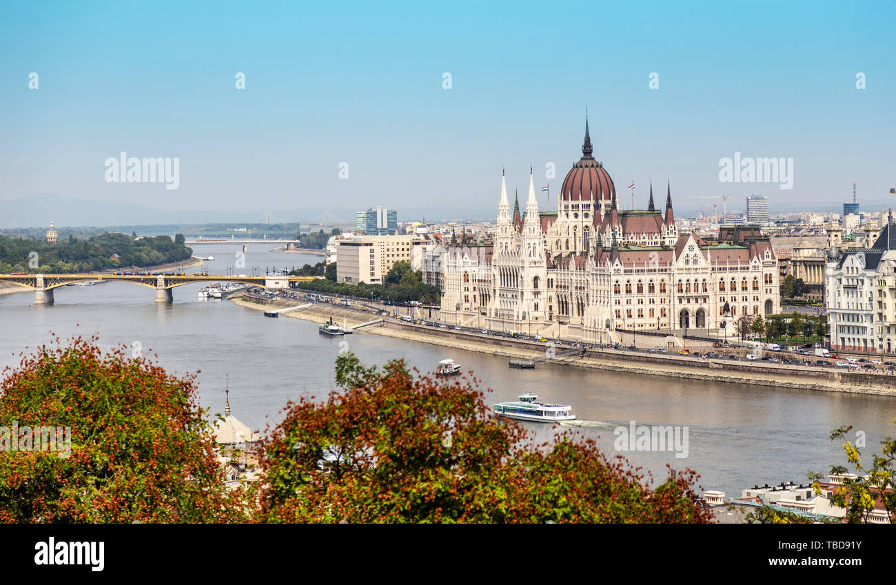 A Budapest city landscape, wide view on the Hungarian Parliament ...