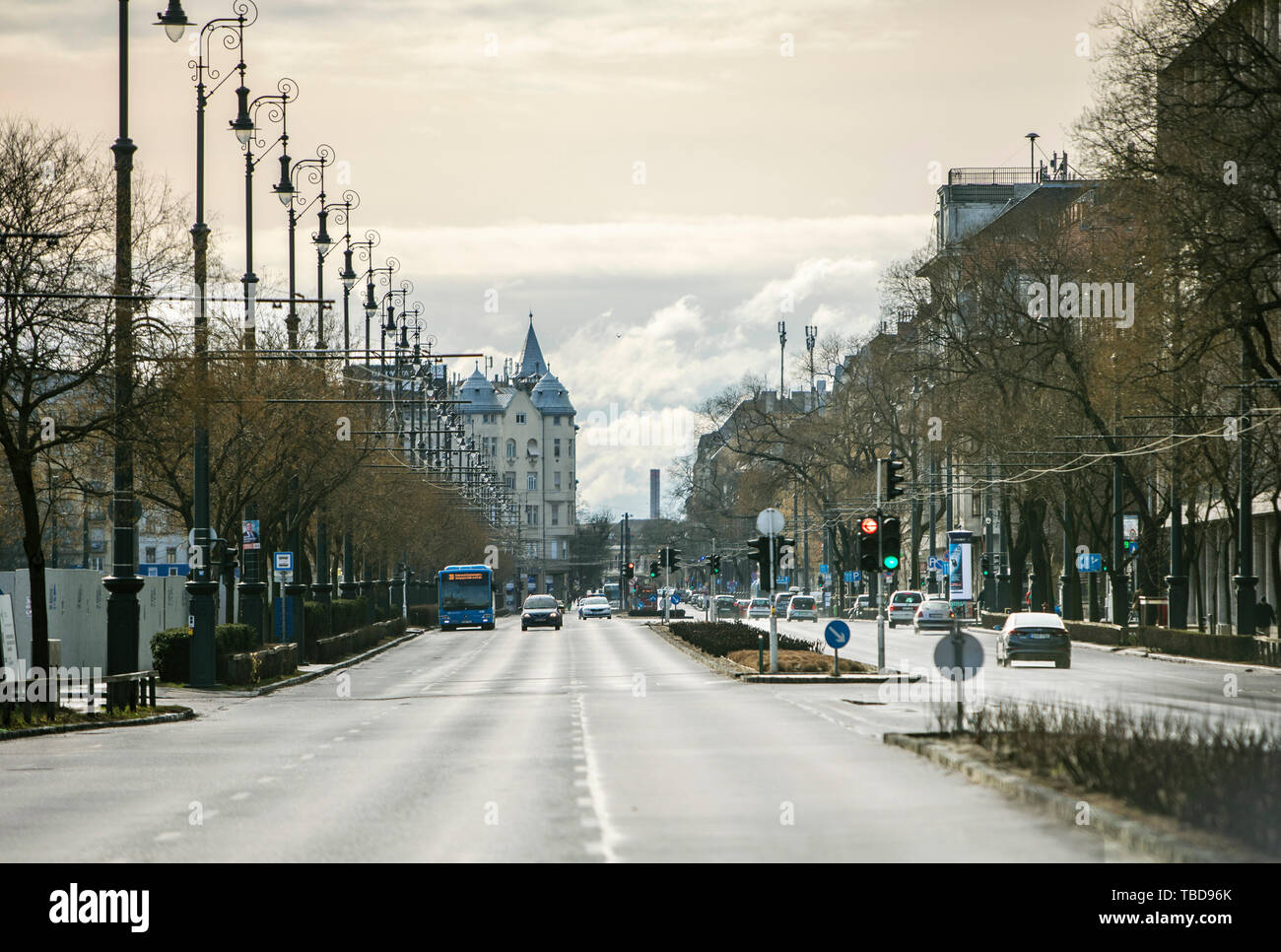 BUDAPEST, HUNGARY - 24 August, 2018: Hungarian street road with cars ...