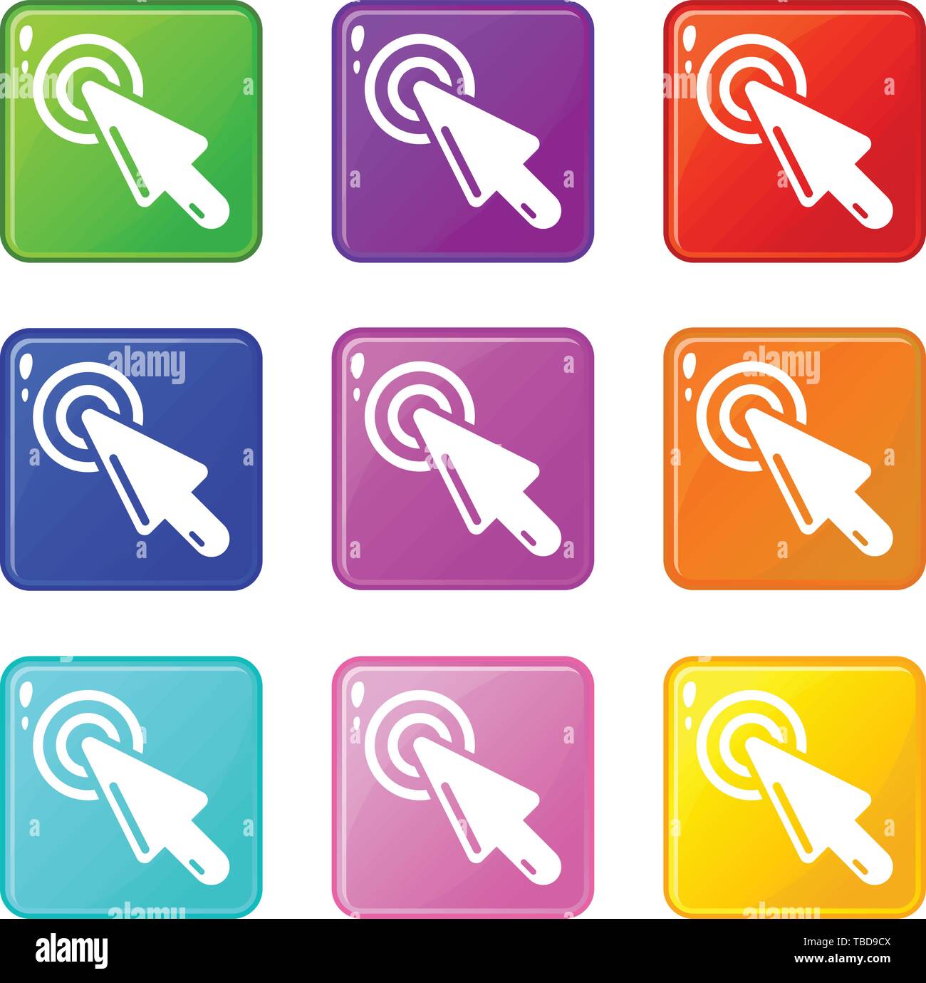 Cursor clicking icons set 9 color collection Stock Vector Image & Art ...