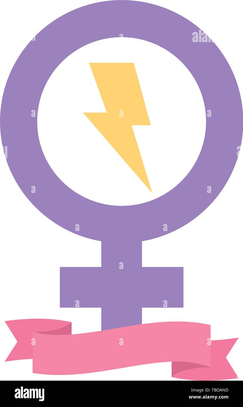 gender female symbol with ribbon and thunderbolt vector illustration ...