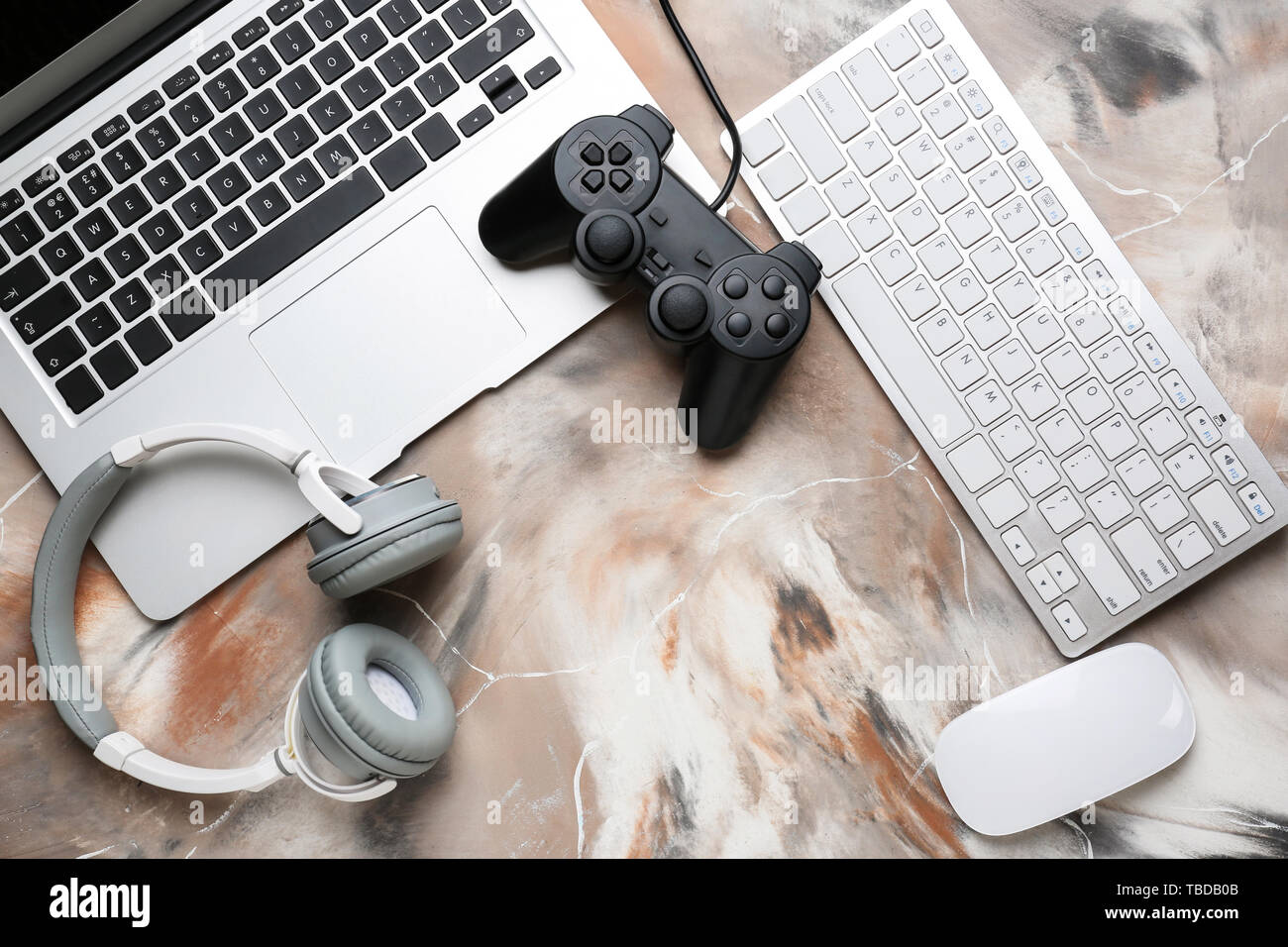 Modern gaming accessories on table Stock Photo - Alamy