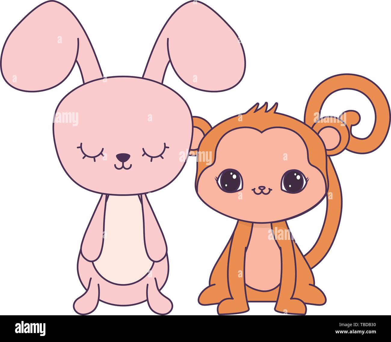 cute rabbit with monkey animals character vector illustration design ...