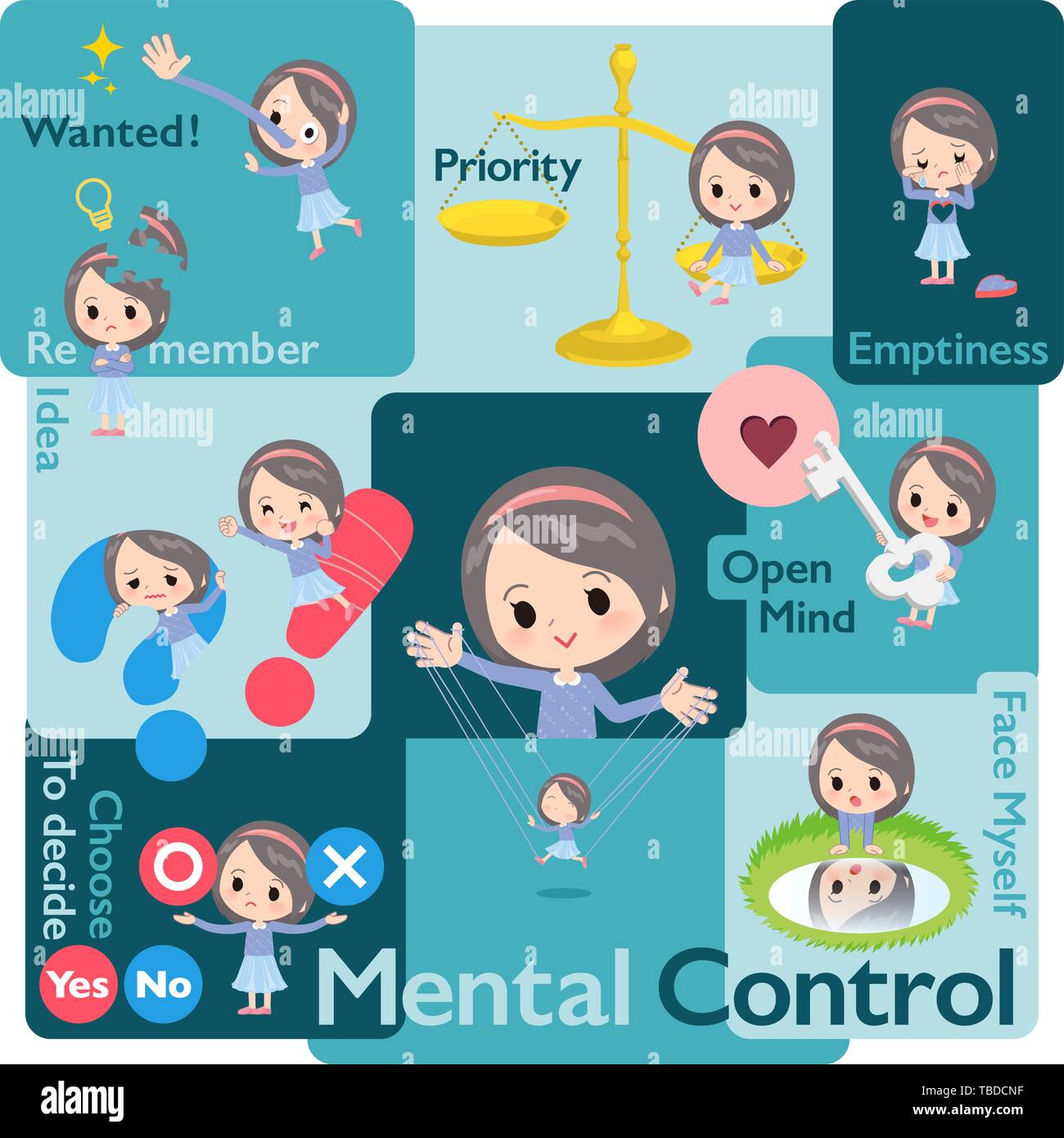 A set of girl who control emotions.A variety of image illustrations ...