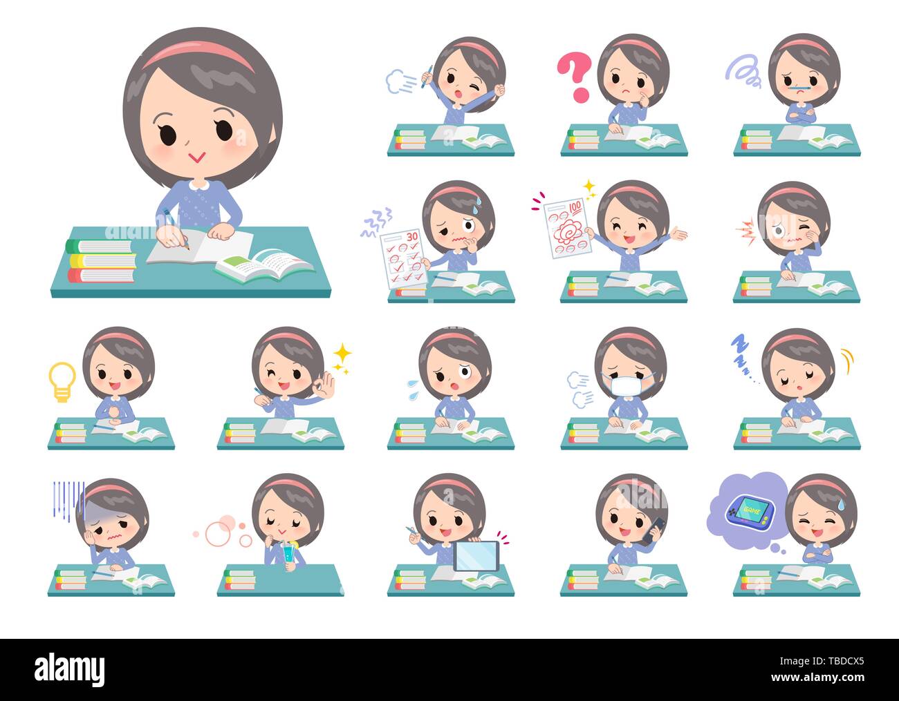 A set of girl on study.There are various emotions and actions.It's ...