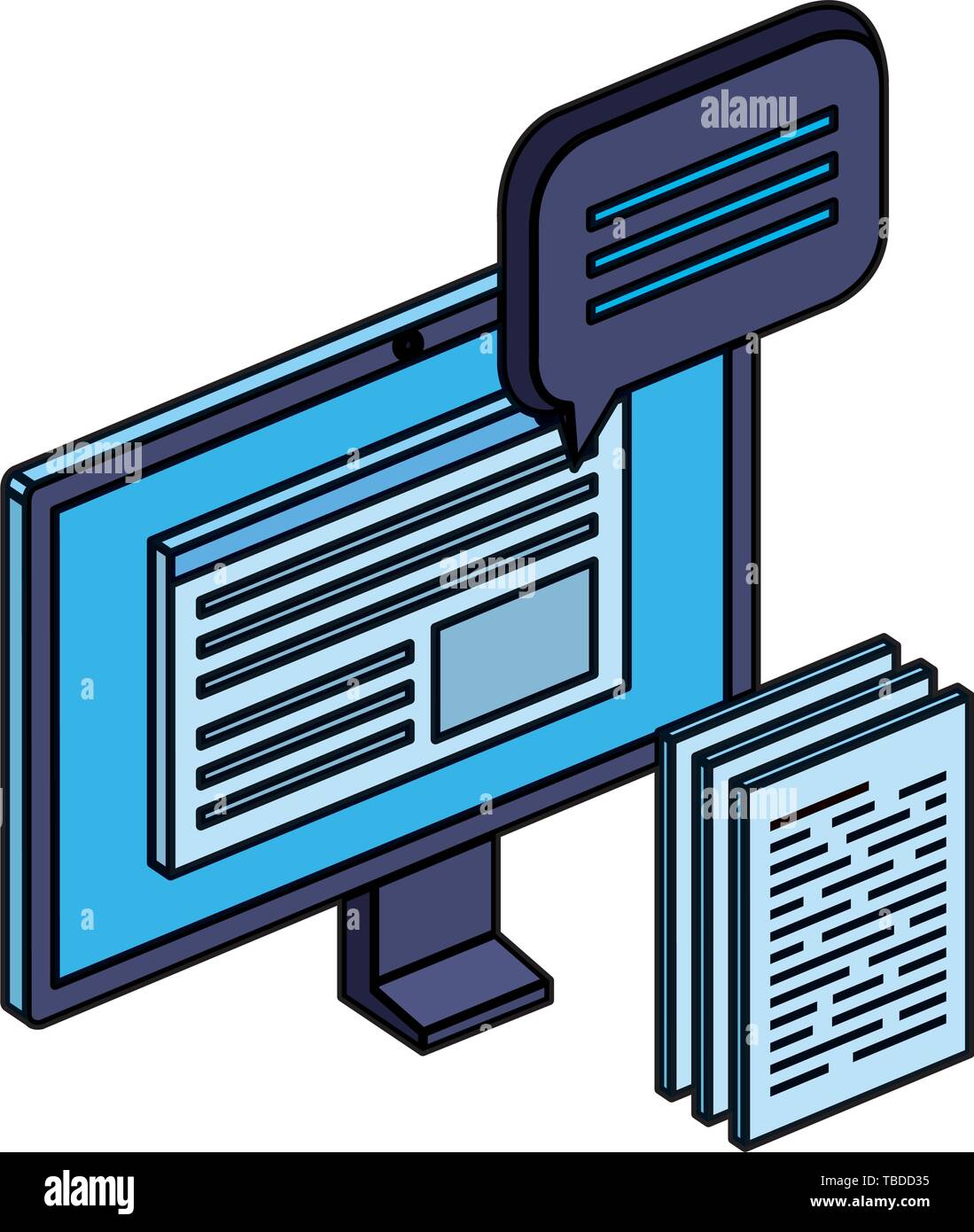computer with paper document files and speech bubble Stock Vector Image ...
