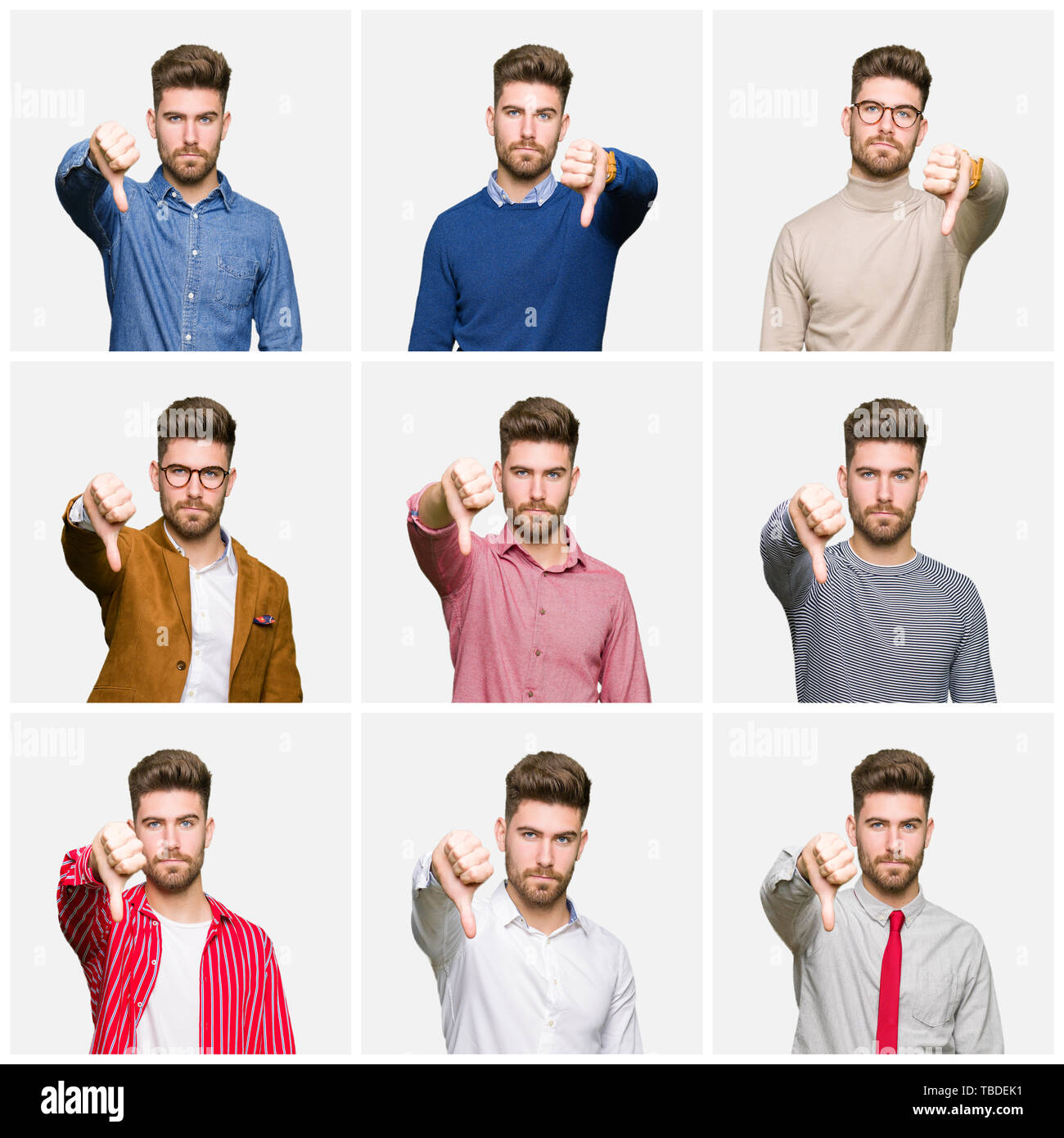 Collage of handsome young business man wearing different looks over ...