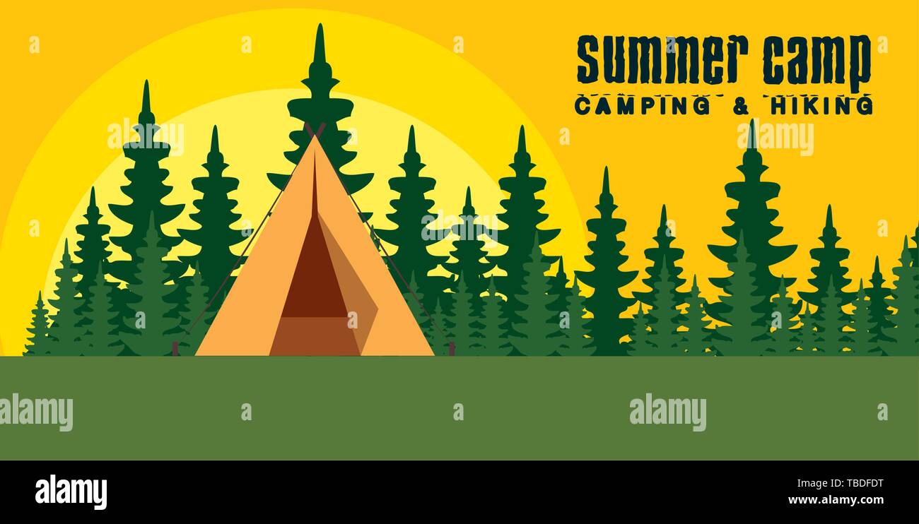nature pines trees landscape with camp Stock Vector Image & Art - Alamy