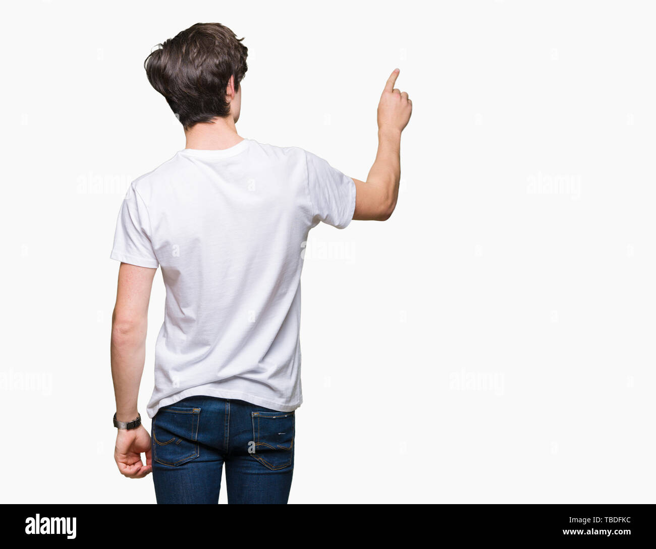 Young handsome man wearing casual white t-shirt over isolated ...
