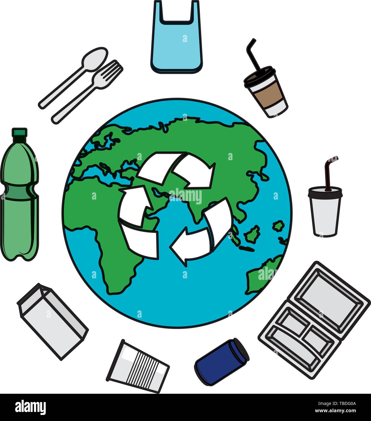 earth with recycle arrows and recyclable products Stock Vector Image ...