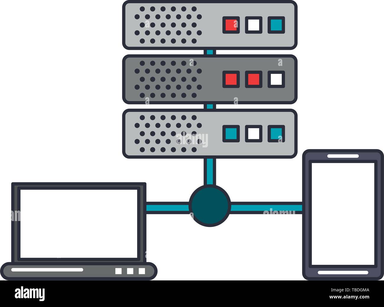 Laptop and smartphone connected to database servers Stock Vector Image ...