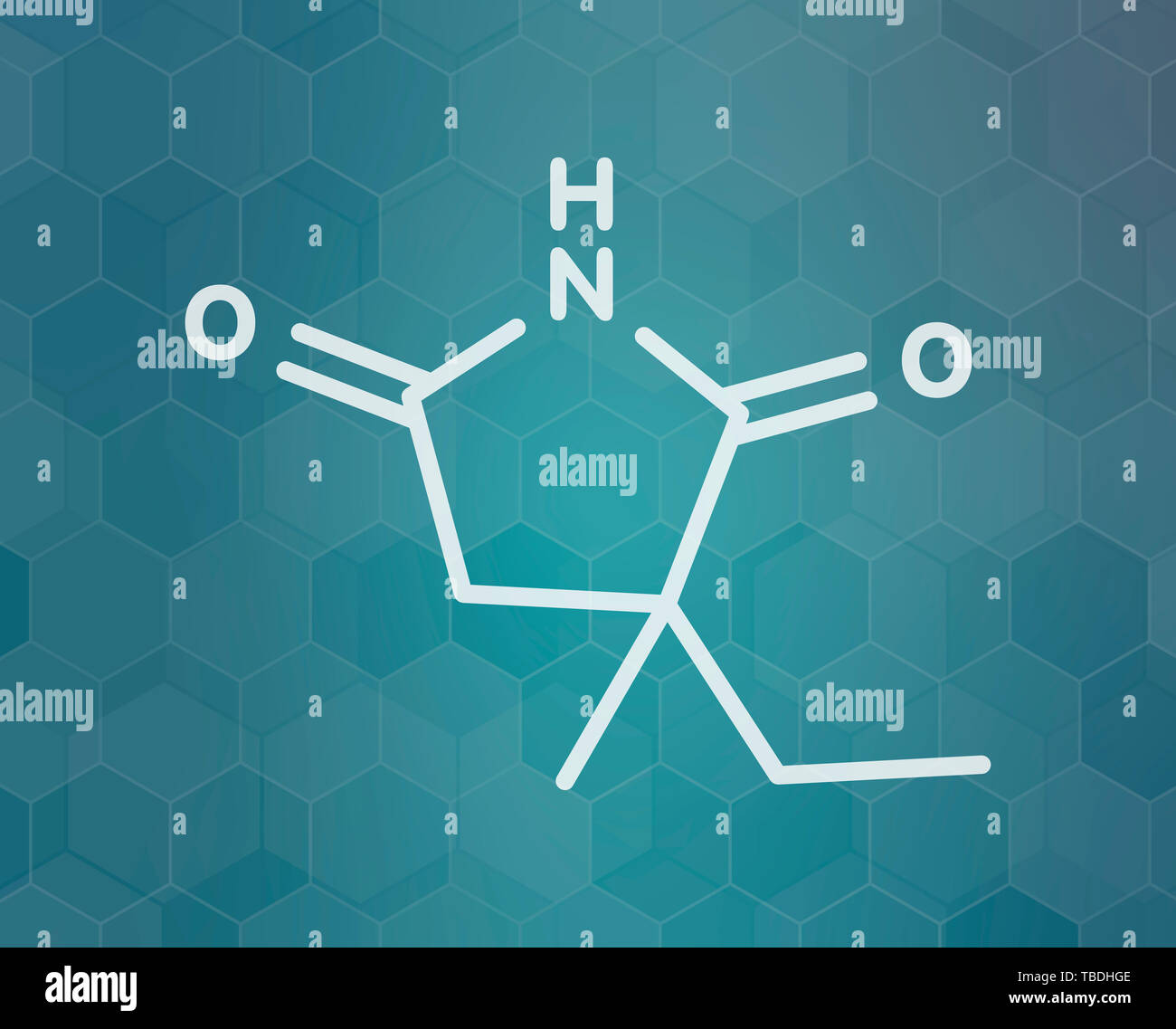 Ethosuximide anticonvulsant drug molecule. Used in treatment of absence ...