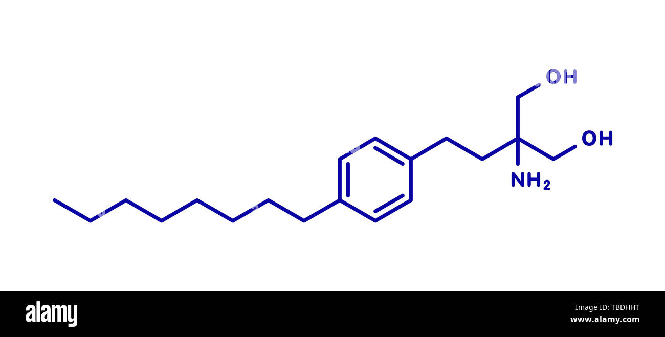 Fingolimod multiple sclerosis (MS) drug molecule. Blue skeletal formula ...