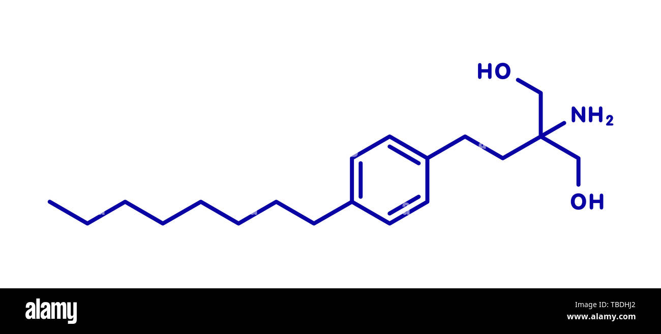 Fingolimod multiple sclerosis (MS) drug molecule. Blue skeletal formula ...